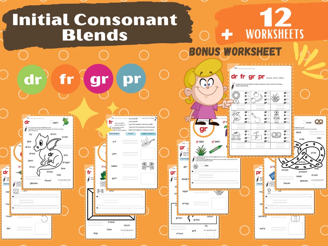 Consonant Blends Dr, Fr, Gr, Pr. Blending Phonics Worksheets for ...