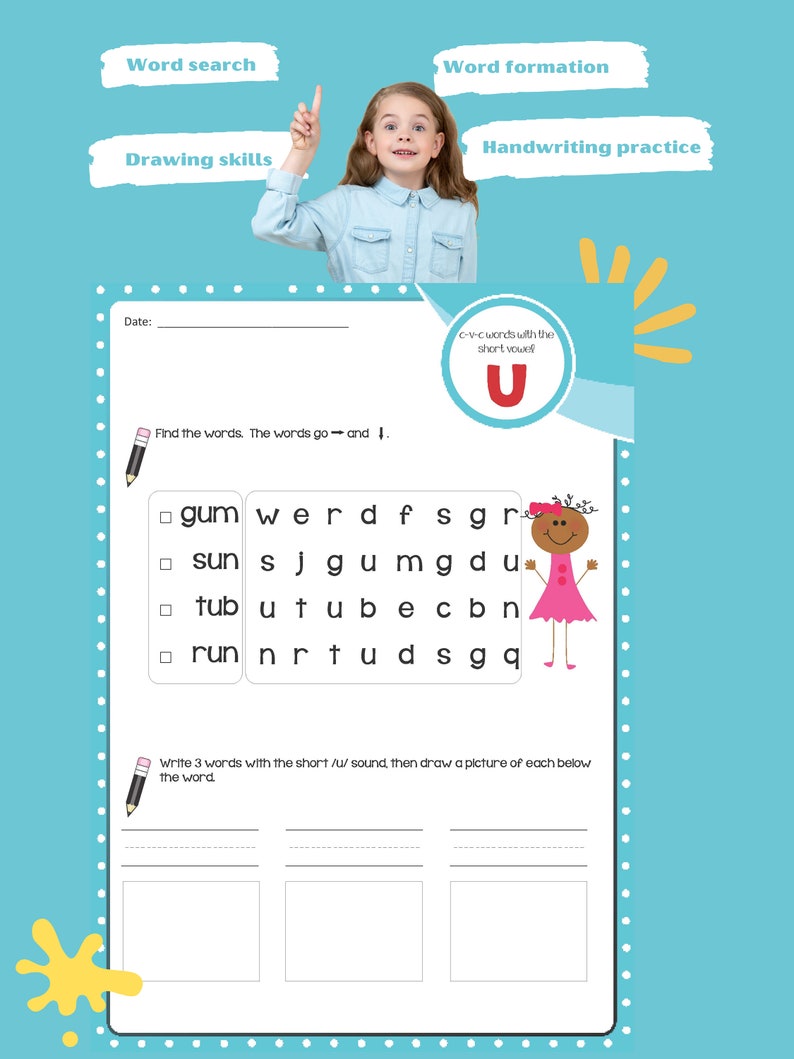 Short Vowel 'u' CVC Words Worksheets - Etsy