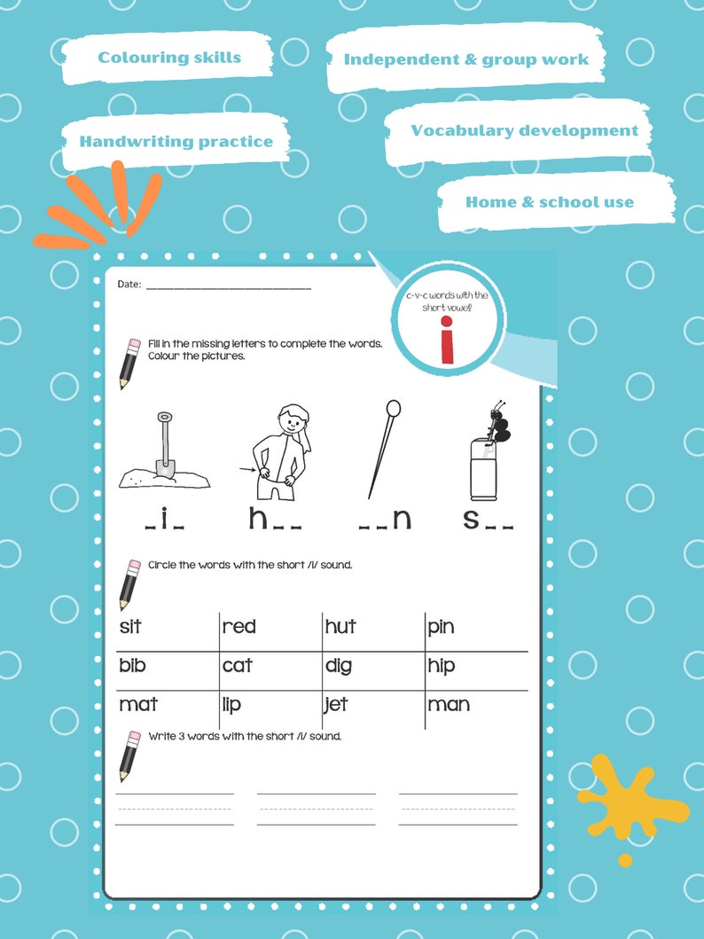 Short Vowel 'i' CVC Words Worksheets - Etsy Canada