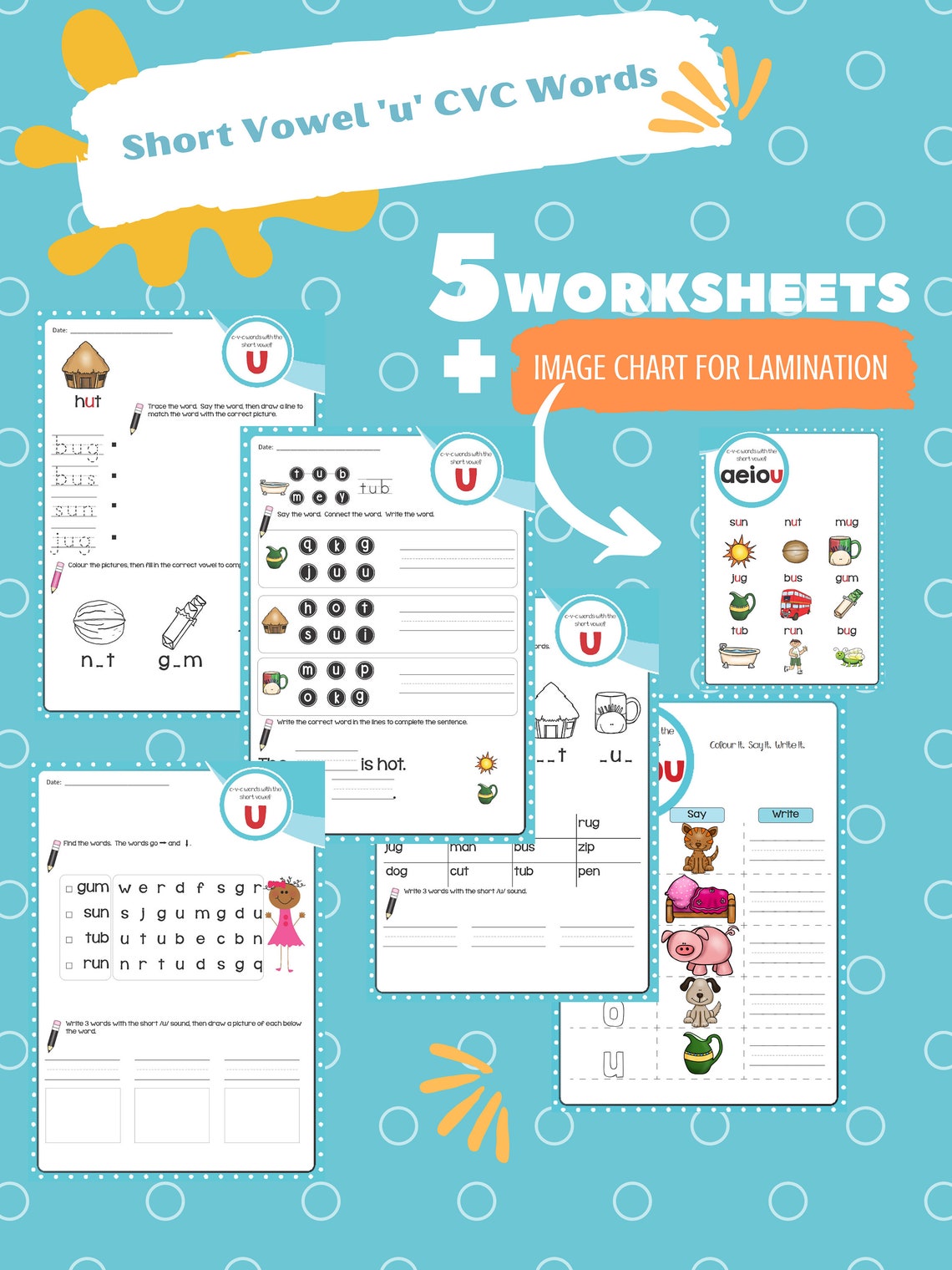 Short Vowel 'u' CVC Words Worksheets - Etsy