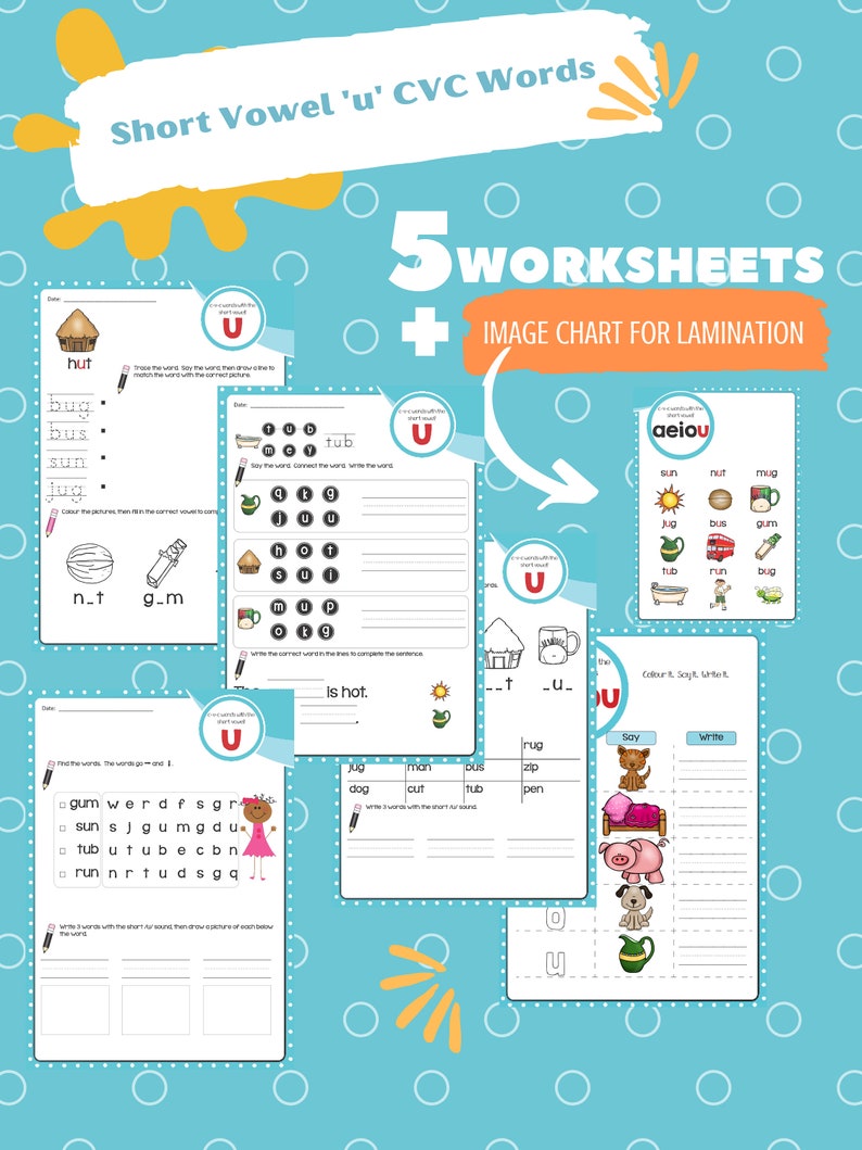 Short Vowel 'u' CVC Words Worksheets - Etsy