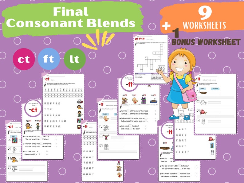 Final Consonant Blends -ft, -ct, -lt. Phonics Worksheets. Ft Sound. Ct ...