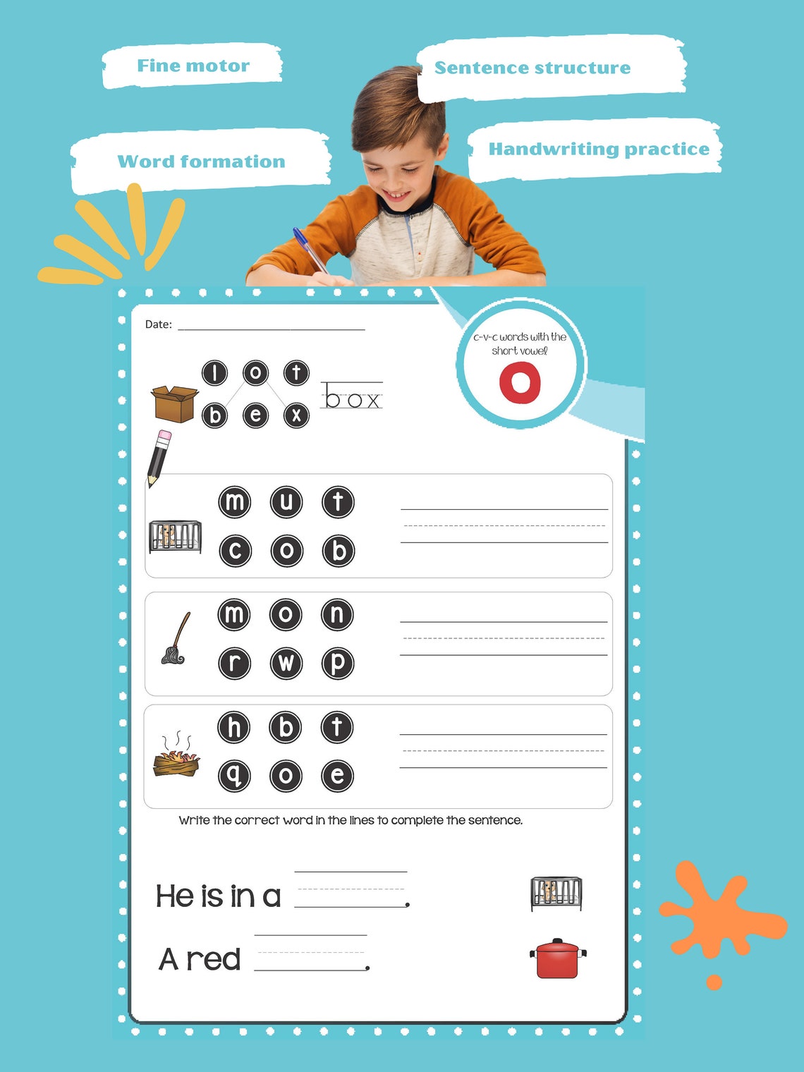 Short Vowel 'o' CVC Words Worksheets - Etsy