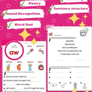 Vowel Diphthongs -au -aw -ow -ou -oy -oi. Long Vowel Sounds Worksheets ...