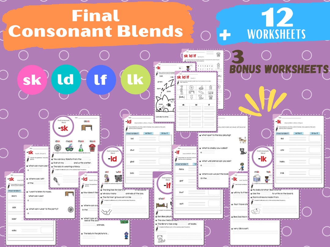 Final Consonant Blends -sk, -ld, -lf, -lk. Phonics Worksheets. Sk Sound ...