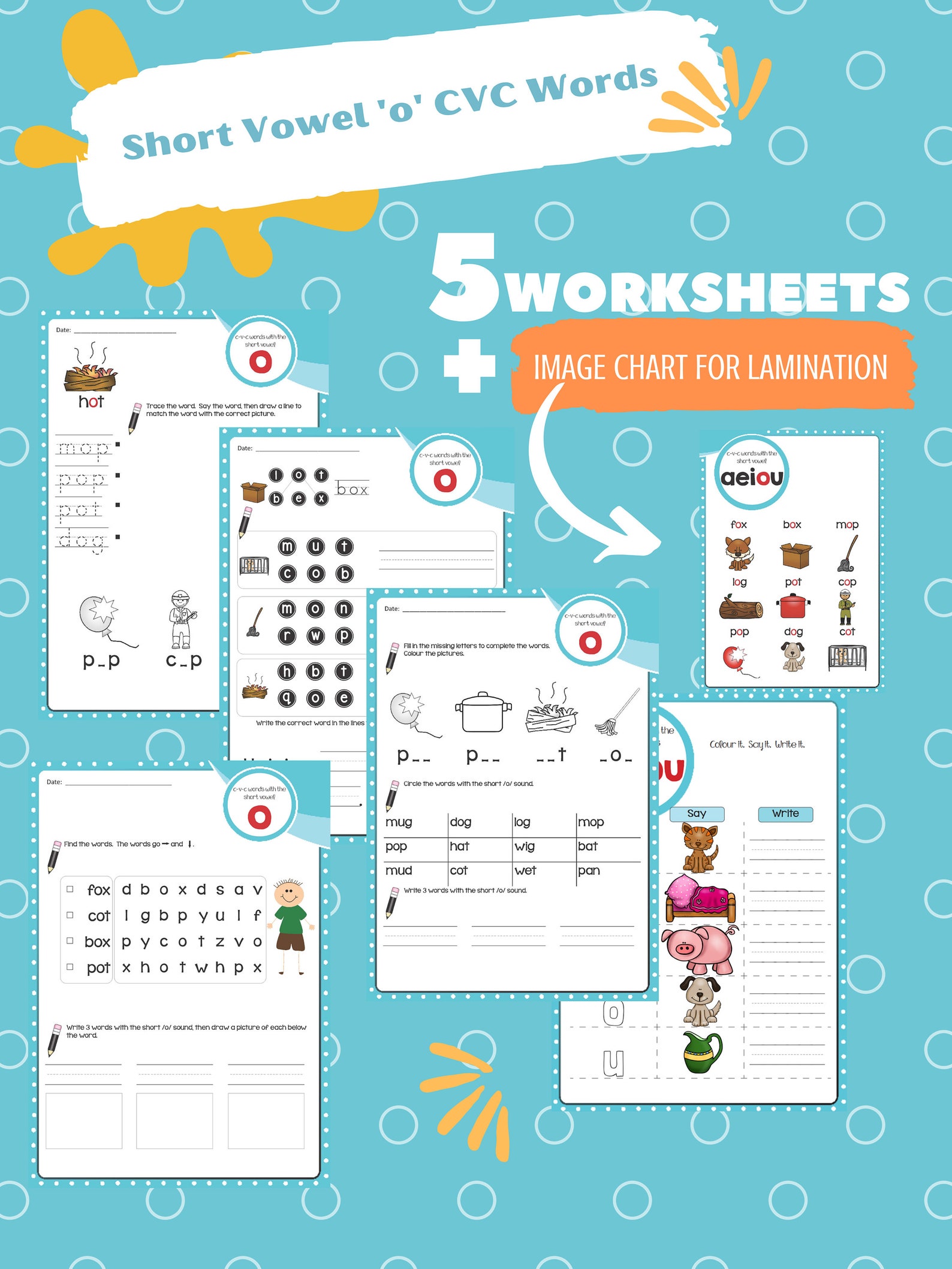 Short Vowel 'o' CVC Words Worksheets - Etsy