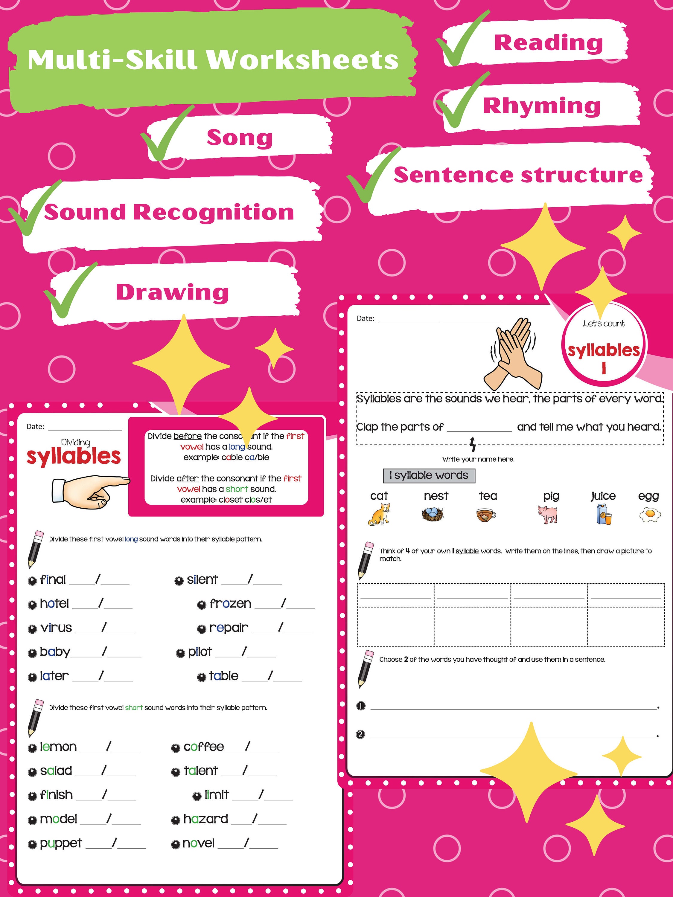 Syllables Worksheets for Home and School Use. Syllables and Decoding ...