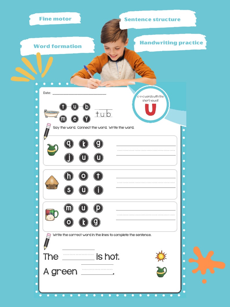 Short Vowel 'u' CVC Words Worksheets - Etsy