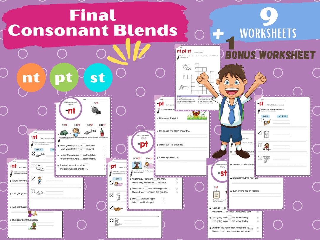 Final Consonant Blends -nt, -pt, -st. Phonics Worksheets. Nt Sound. Pt ...