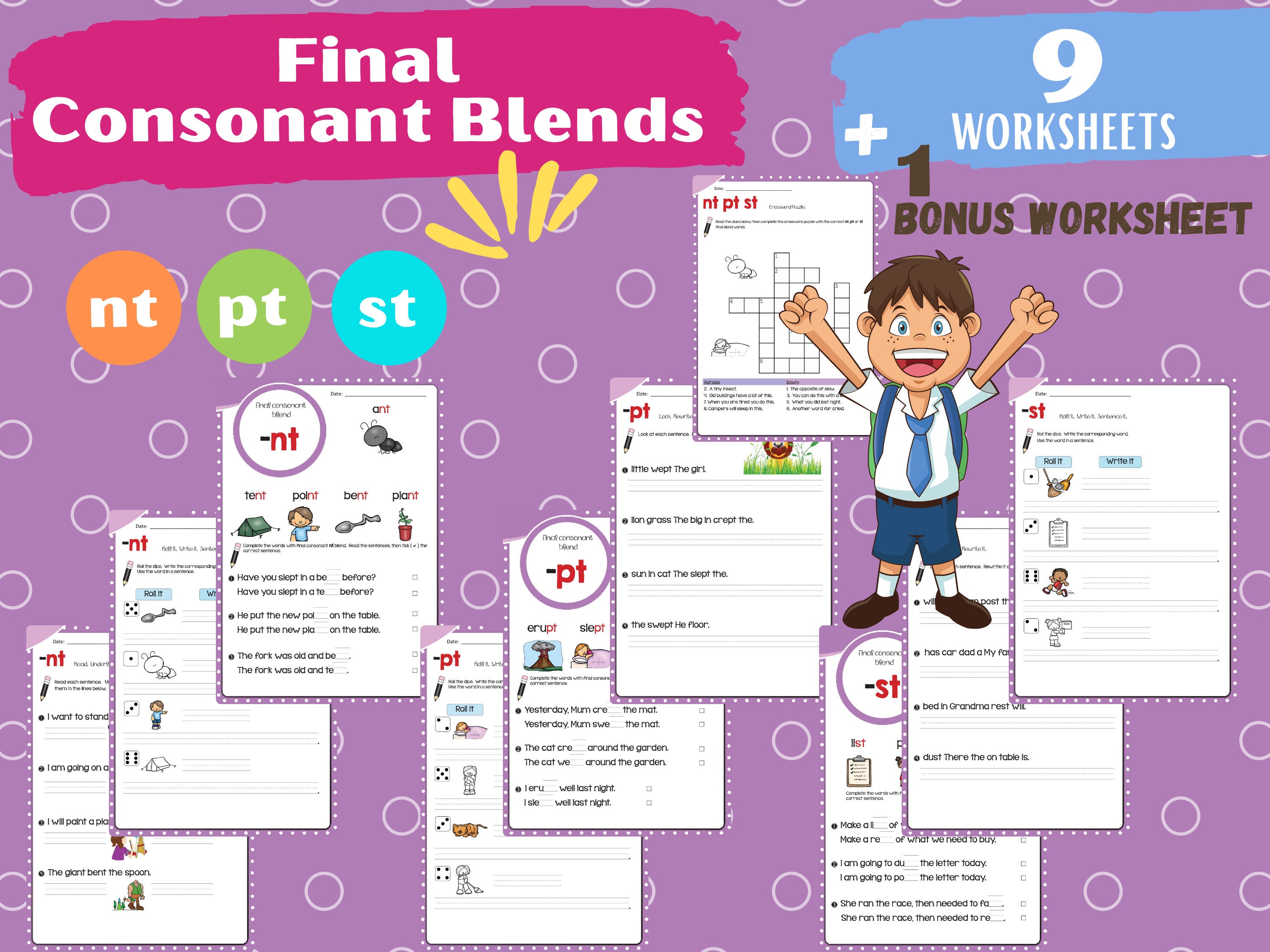 Final Consonant Blends -nt, -pt, -st. Phonics Worksheets. Nt Sound. Pt ...