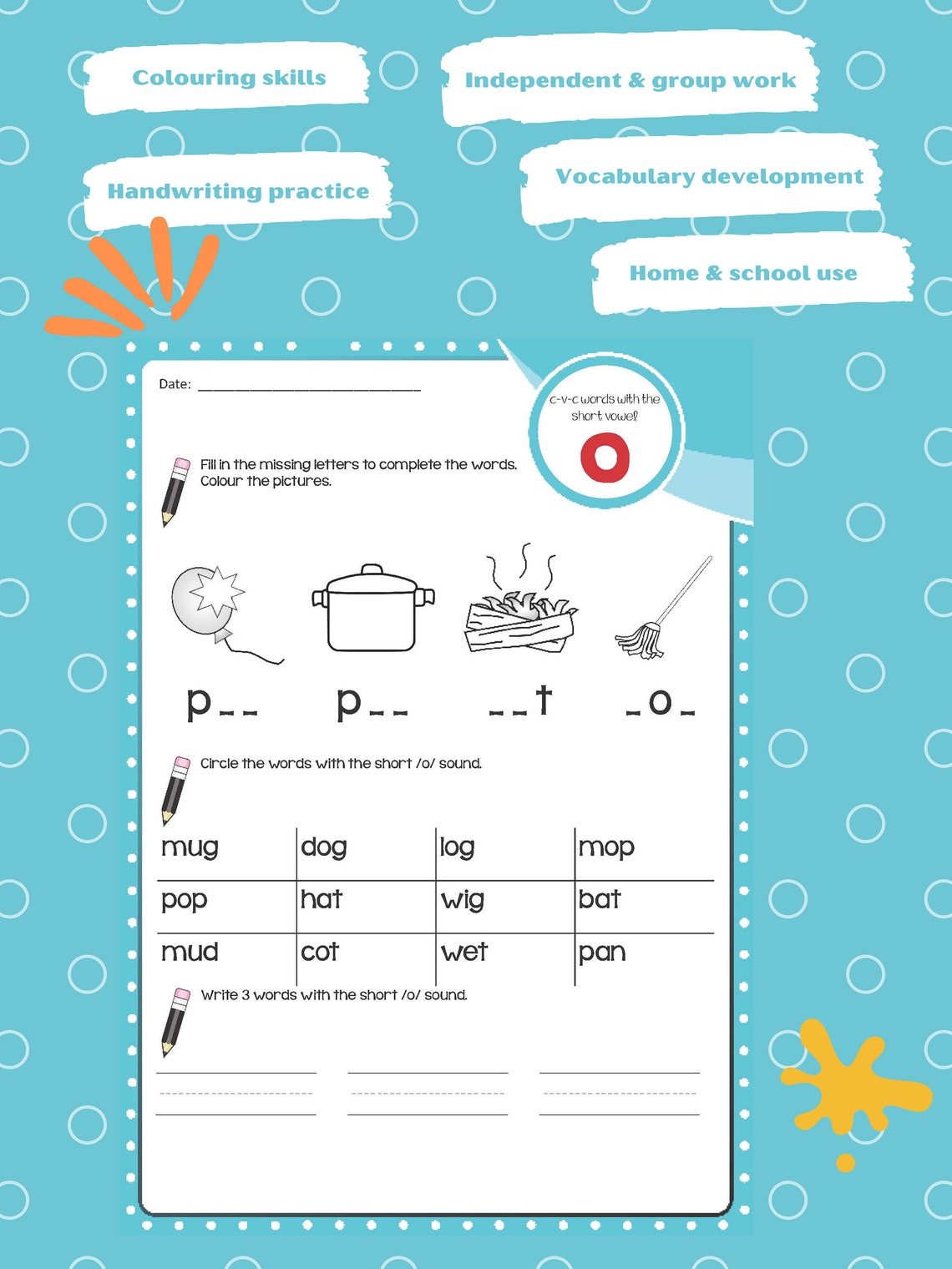 Short Vowel 'o' CVC Words Worksheets - Etsy