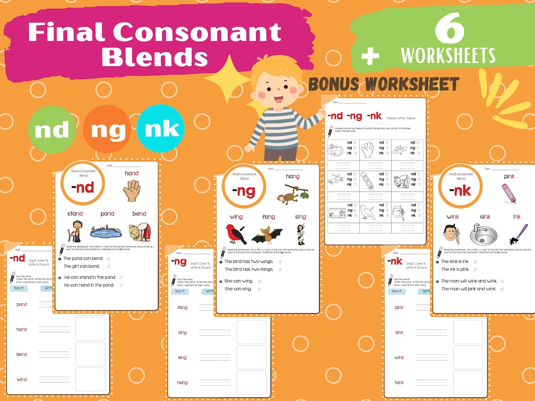 Final Consonant Blends Nd, Ng, Nk. Phonics Worksheets, Kindergarten ...