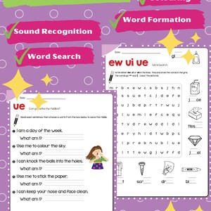 Vowel Diphthongs -ew, -ui, -ue. U Sound Phonics Worksheets for Home and ...