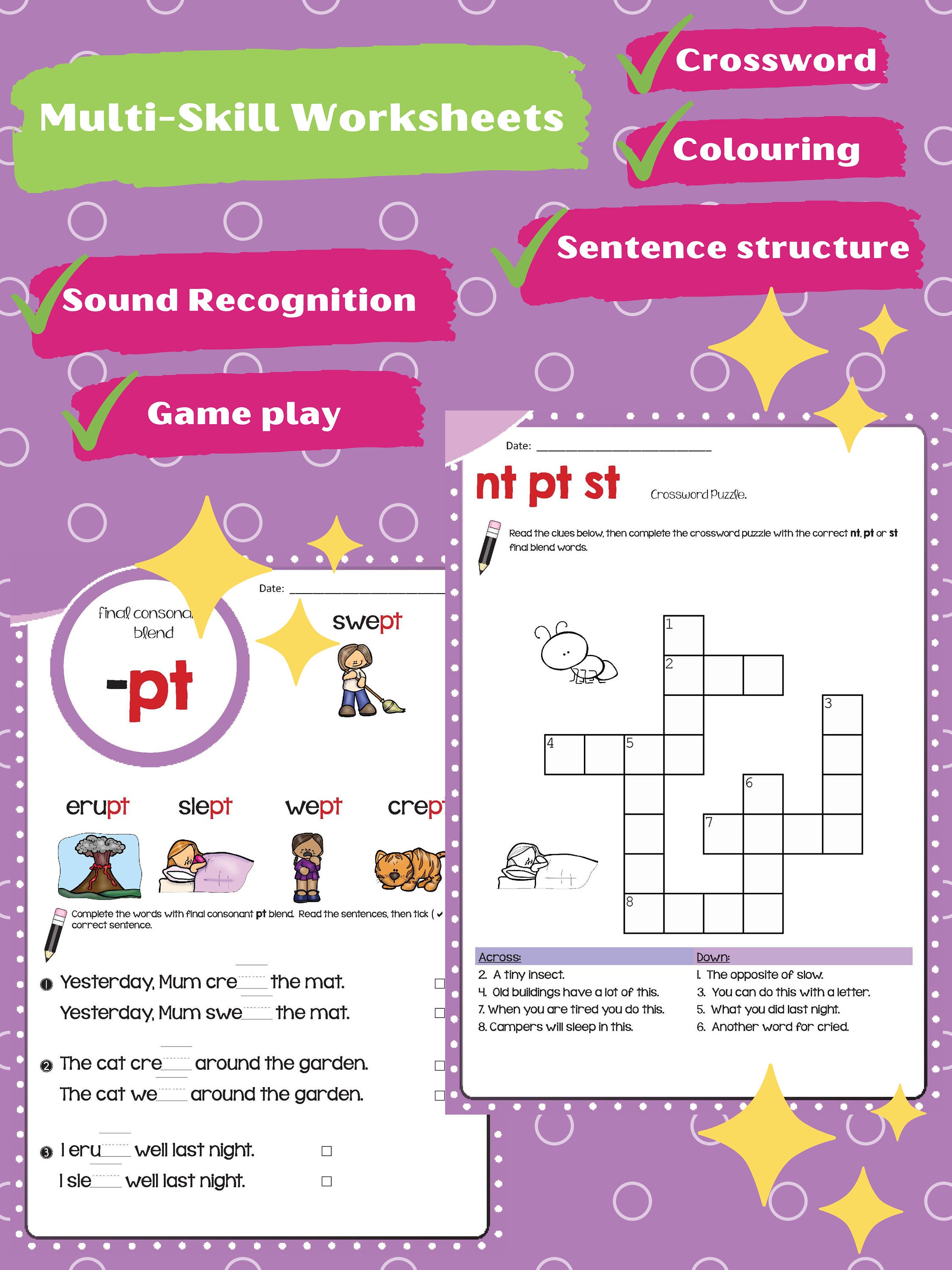 Final Consonant Blends -nt, -pt, -st. Phonics Worksheets. Nt Sound. Pt ...