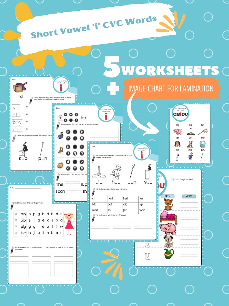 Short Vowel 'i' CVC Words Worksheets - Etsy