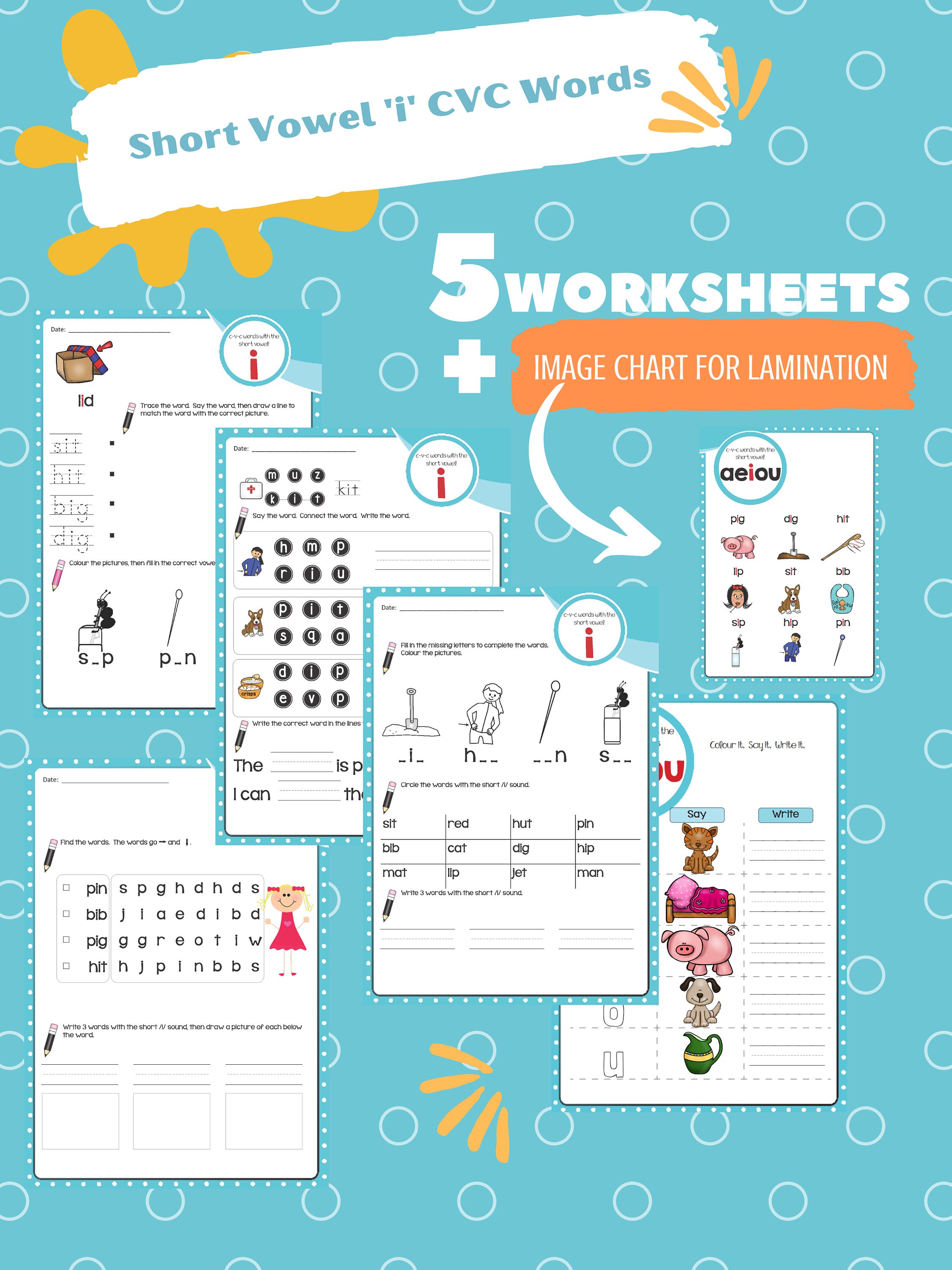 Buy Short Vowel 'i' CVC Words Worksheets Online in India - Etsy