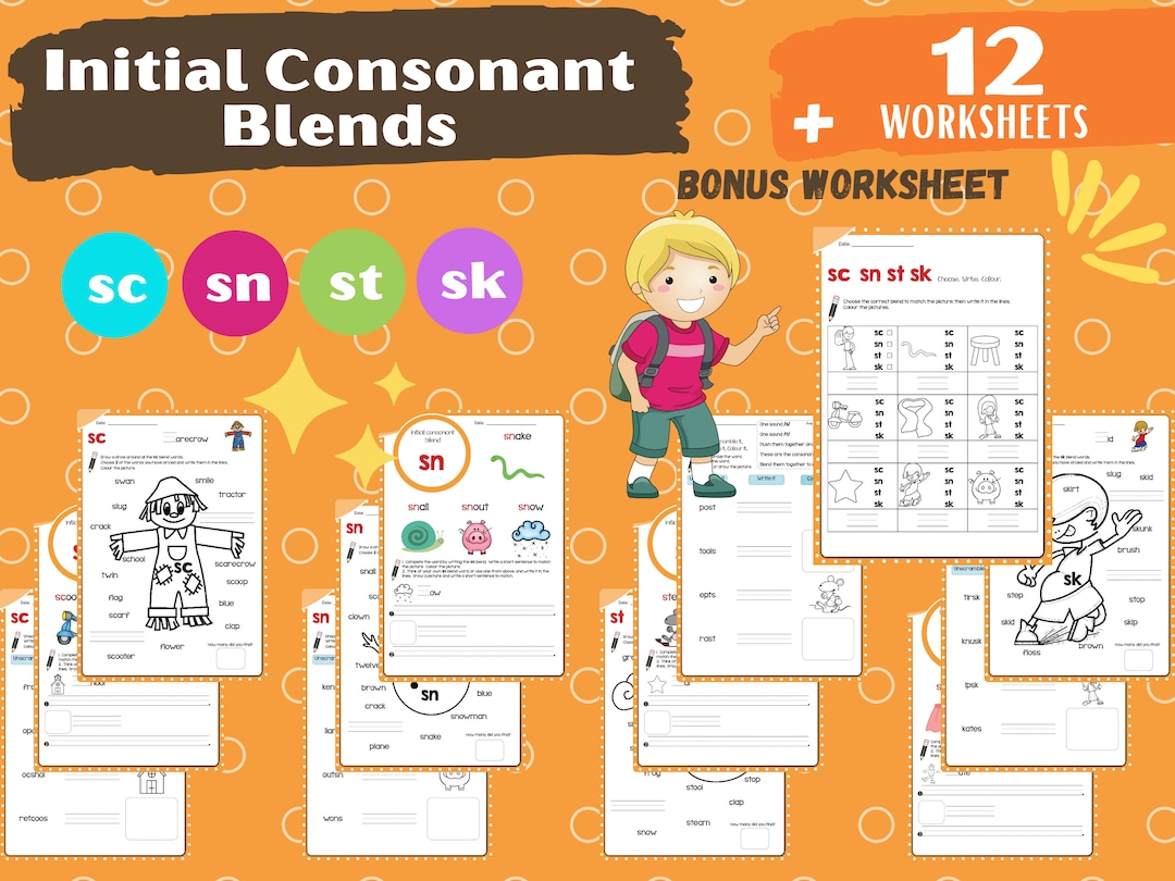 Consonant Blends Sc, Sn, St, Sk. Phonics Worksheets for Kindergarten ...