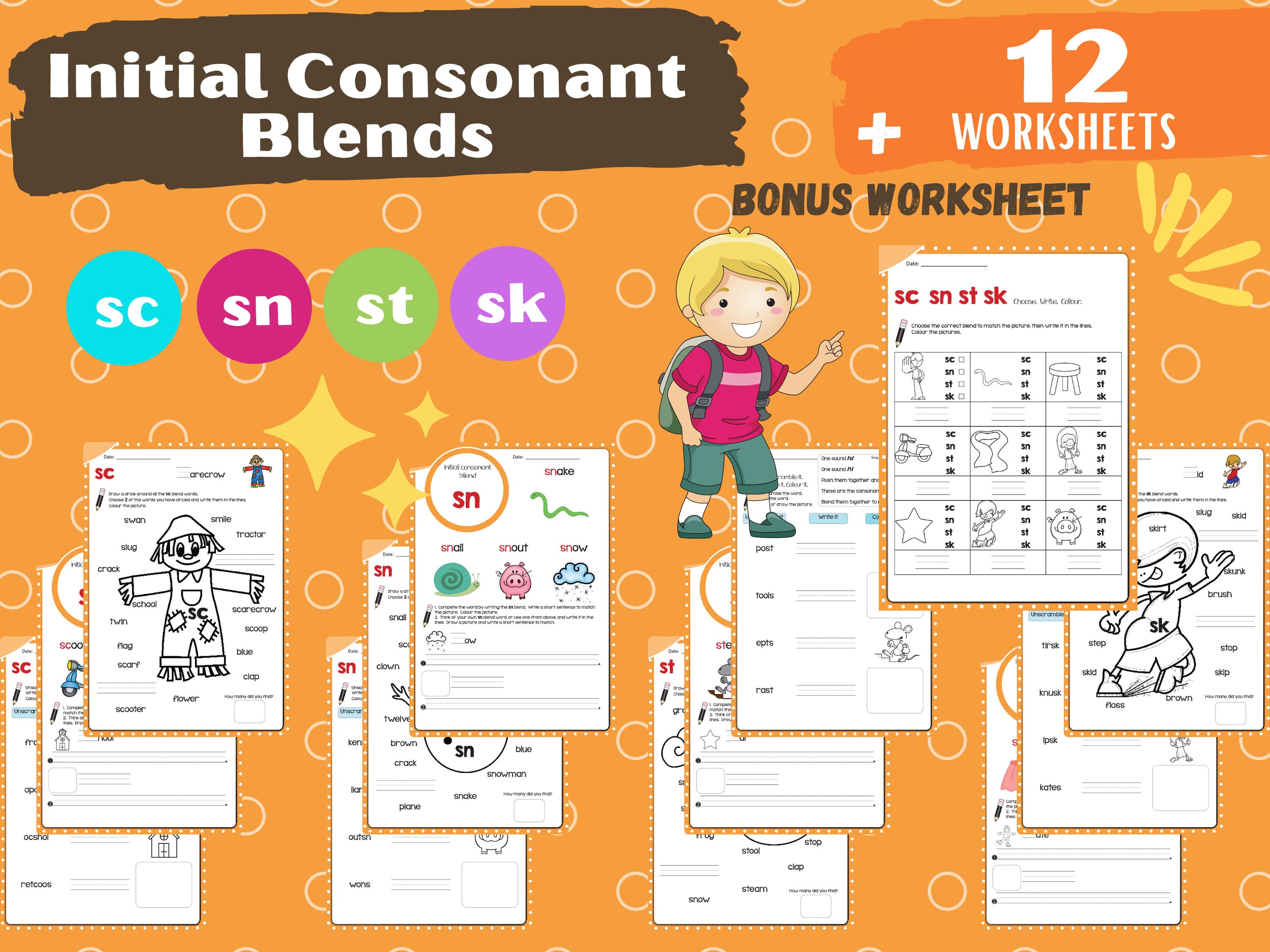 Consonant Blends Sc, Sn, St, Sk. Phonics Worksheets for Kindergarten ...