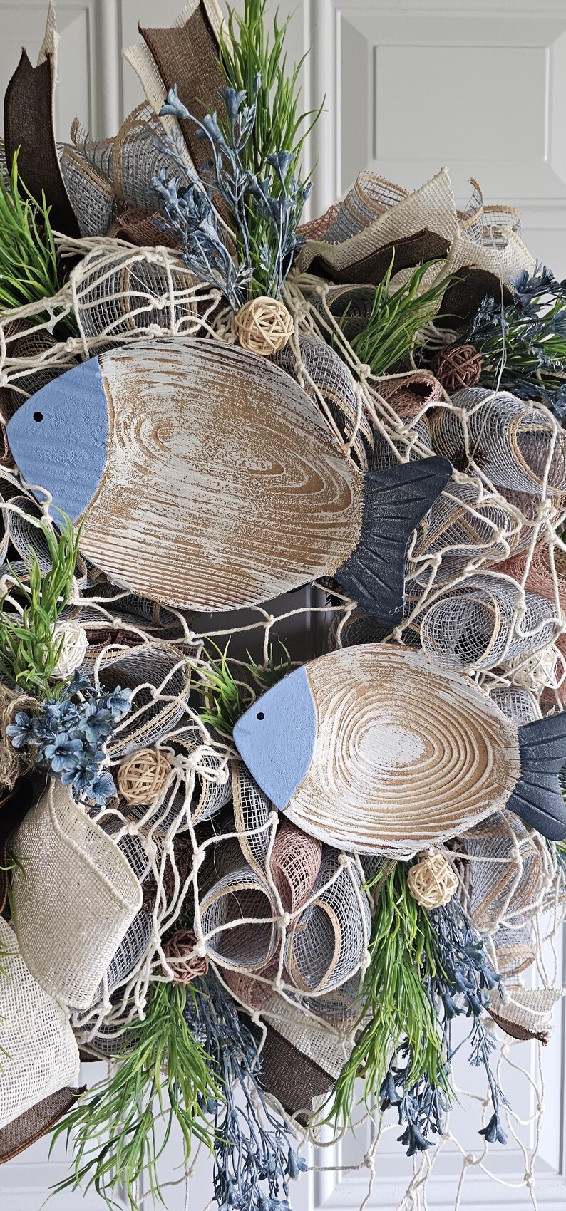 Beach Nautical Summer Wreath With Fish, Coastal Door Decor, Handmade ...