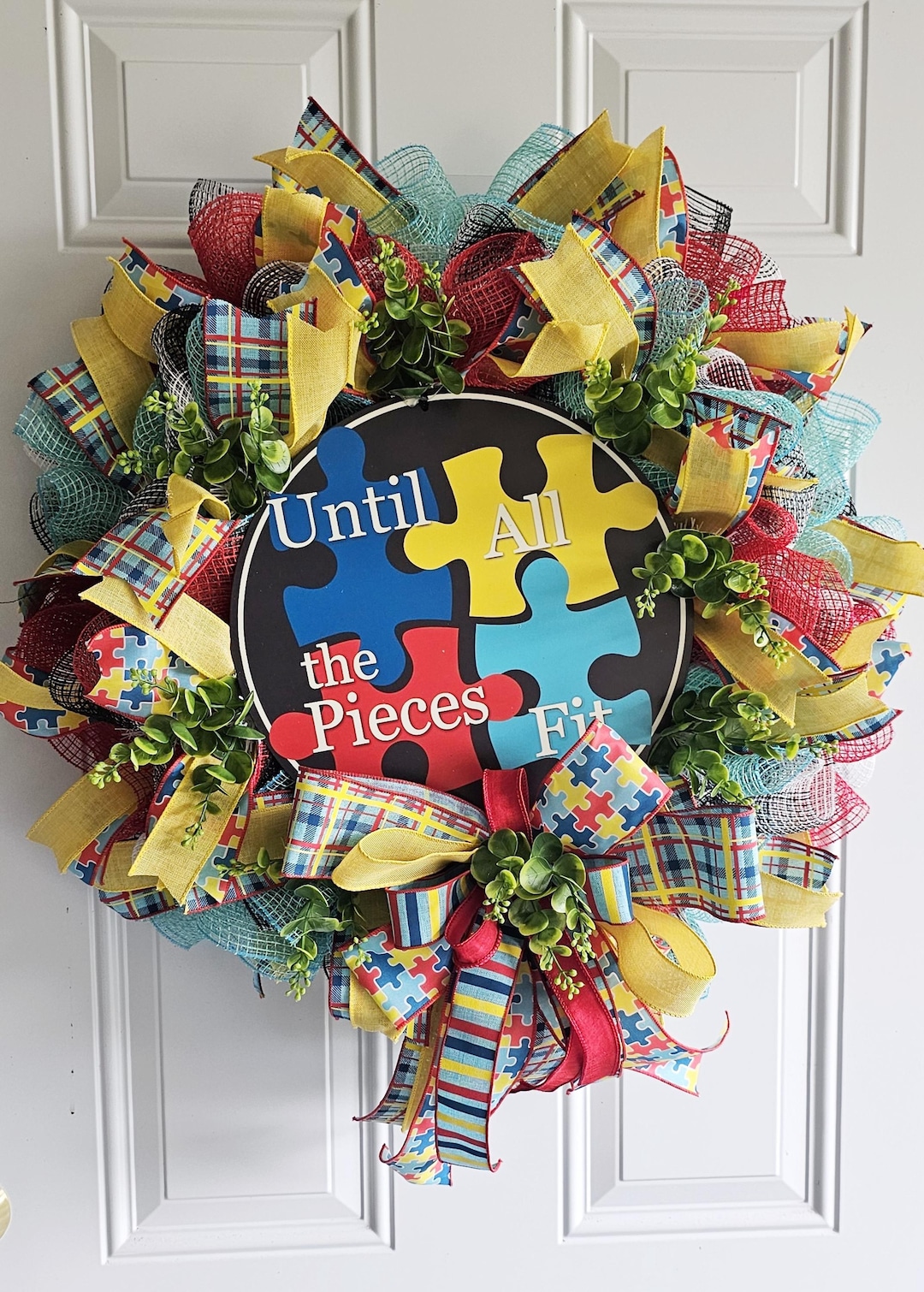 Autism Awareness Wreath, Puzzle Piece Wreath, Handmade Door Decor ...