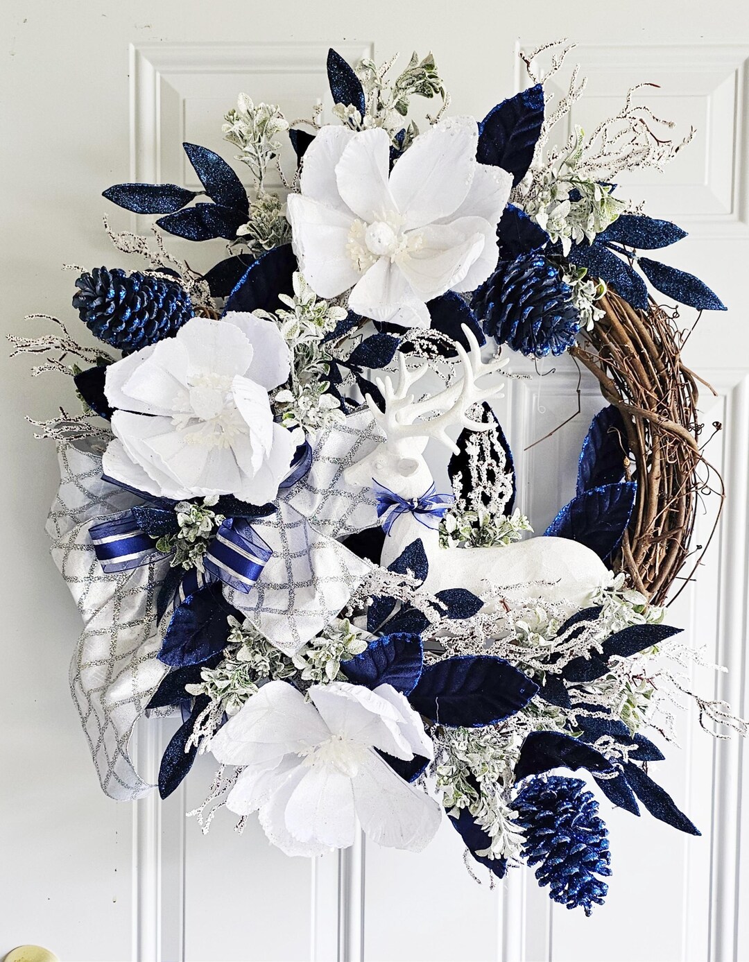 Winter Wonderland Christmas Wreath, Blue and White Holiday Decor ...