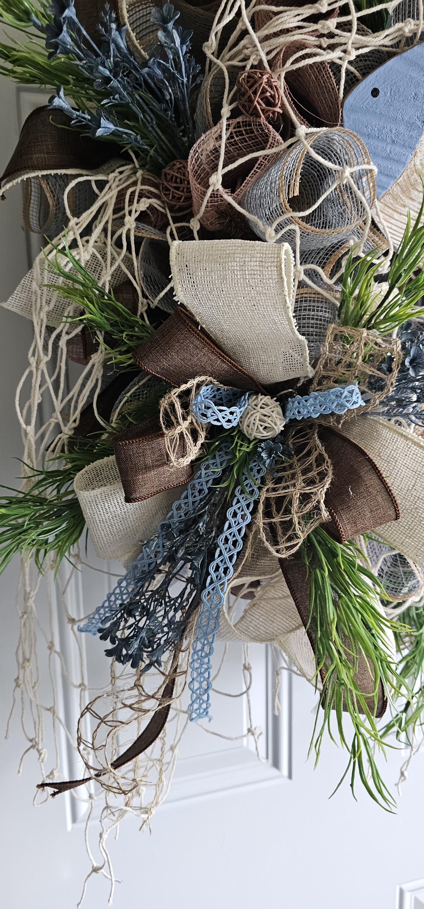 Beach Nautical Summer Wreath With Fish, Coastal Door Decor, Handmade ...