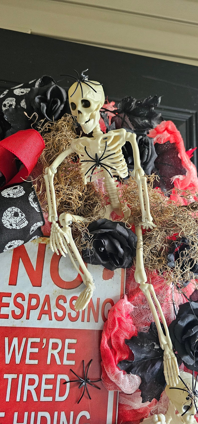 Skeleton Wreath, No Trespassing Sign, Gothic Skull Door Decoration ...