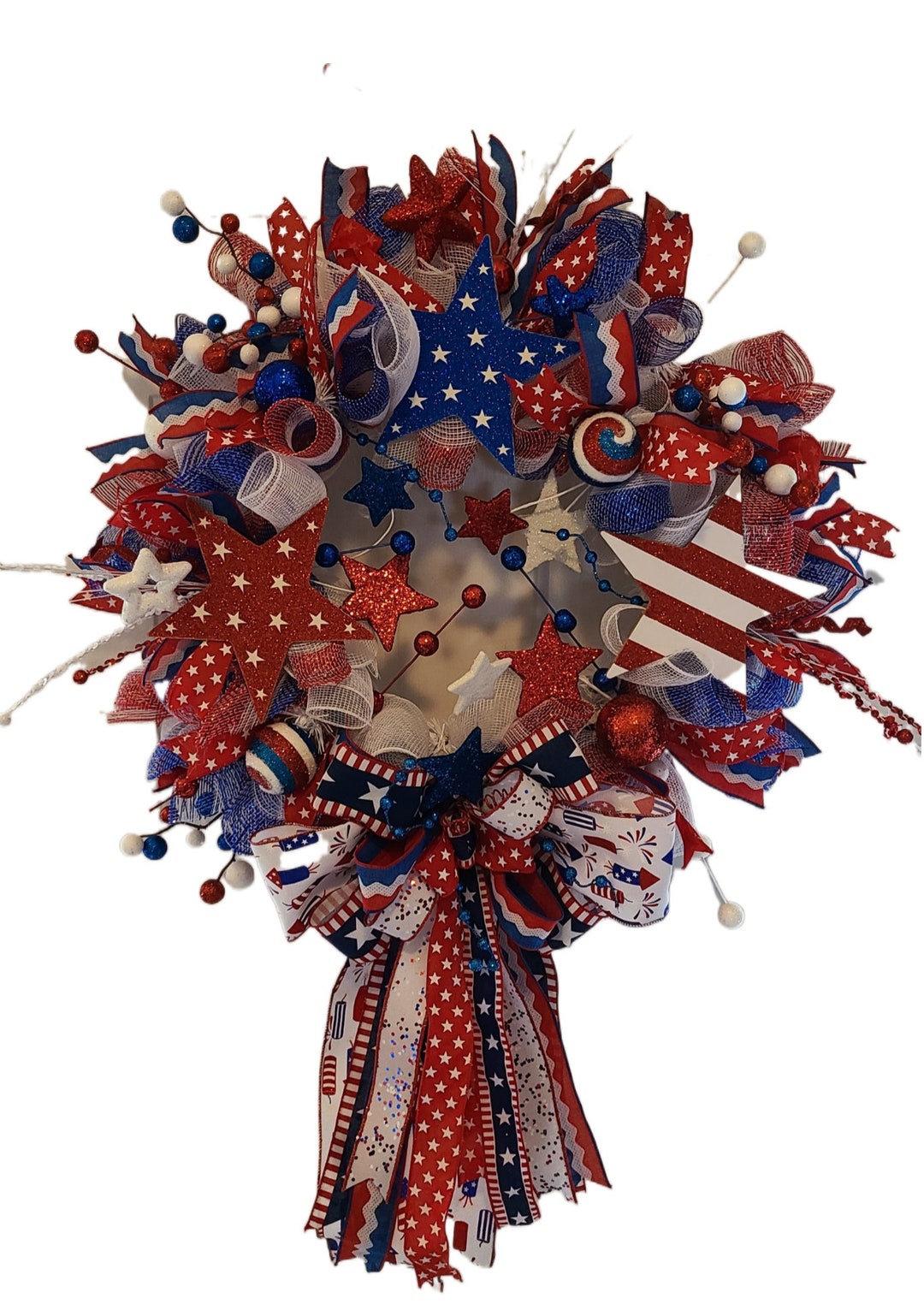 Patriotic Star Deco Mesh Wreath - Etsy