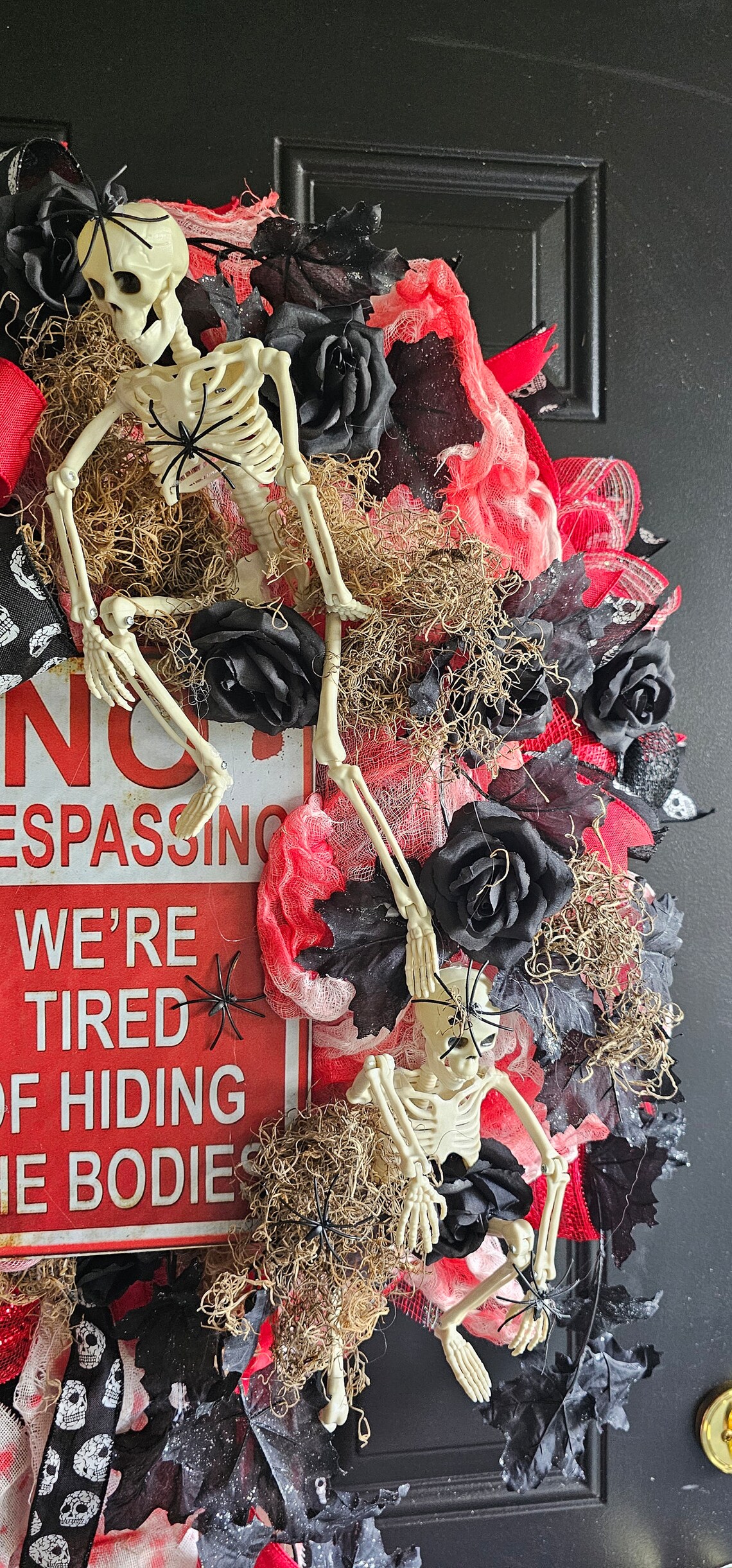 Skeleton Wreath, No Trespassing Sign, Gothic Skull Door Decoration ...
