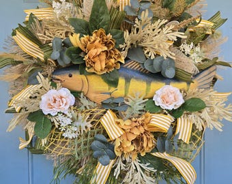 Coastal Fish Wreath, Nautical Front Door Decor, Neutral Summer Wreath ...