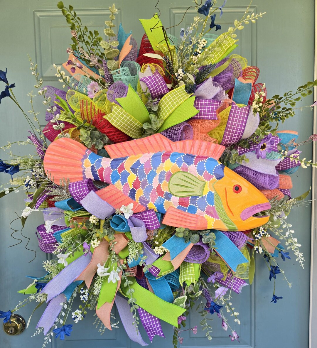 Colorful Fish Wreath, Lake House Front Door Decor, Summer Bright Door ...