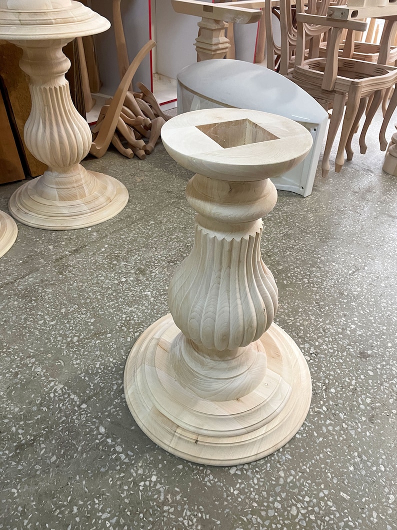 Dining Round Table Pedestal Base Table Wood Pedestal Base - Etsy