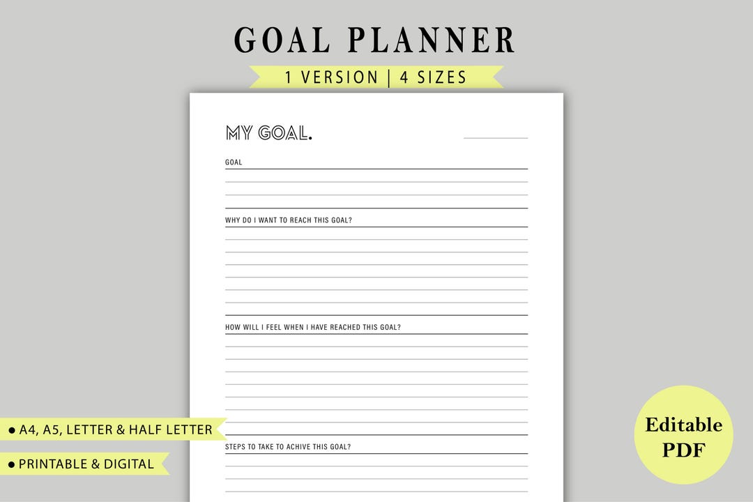 My Goal Printable - Life Goal, Fitness Goal, Career Goal, Finance Goal ...