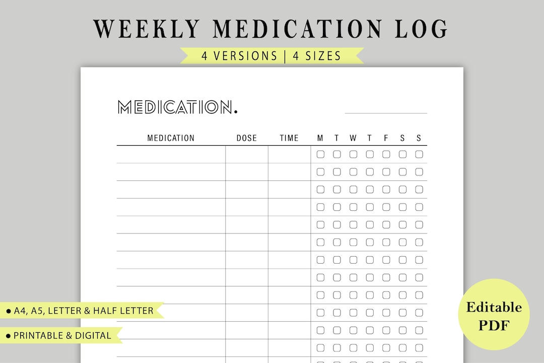 Weekly Medication Tracker Printable, Medication Schedule, Medication ...