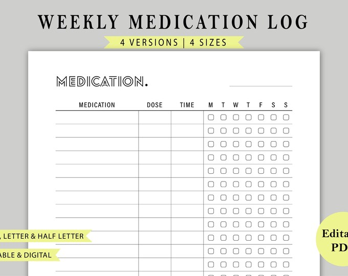 Weekly Medication Tracker Printable, Medication Schedule, Medication ...