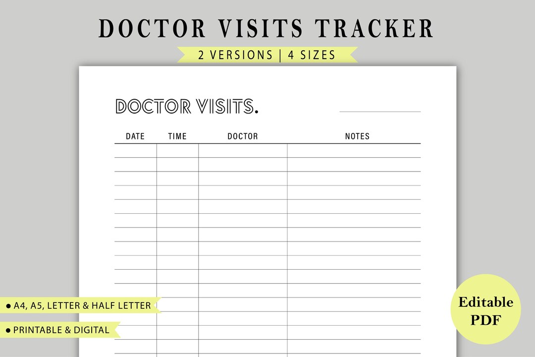 Doctor Visits Tracker Printable Template, Doctor Appointment Log ...