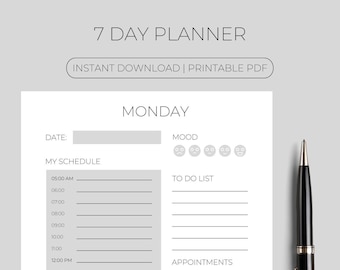 Printable 7 Day Planner Daily Planner Day Planner Work Planner Weekly ...