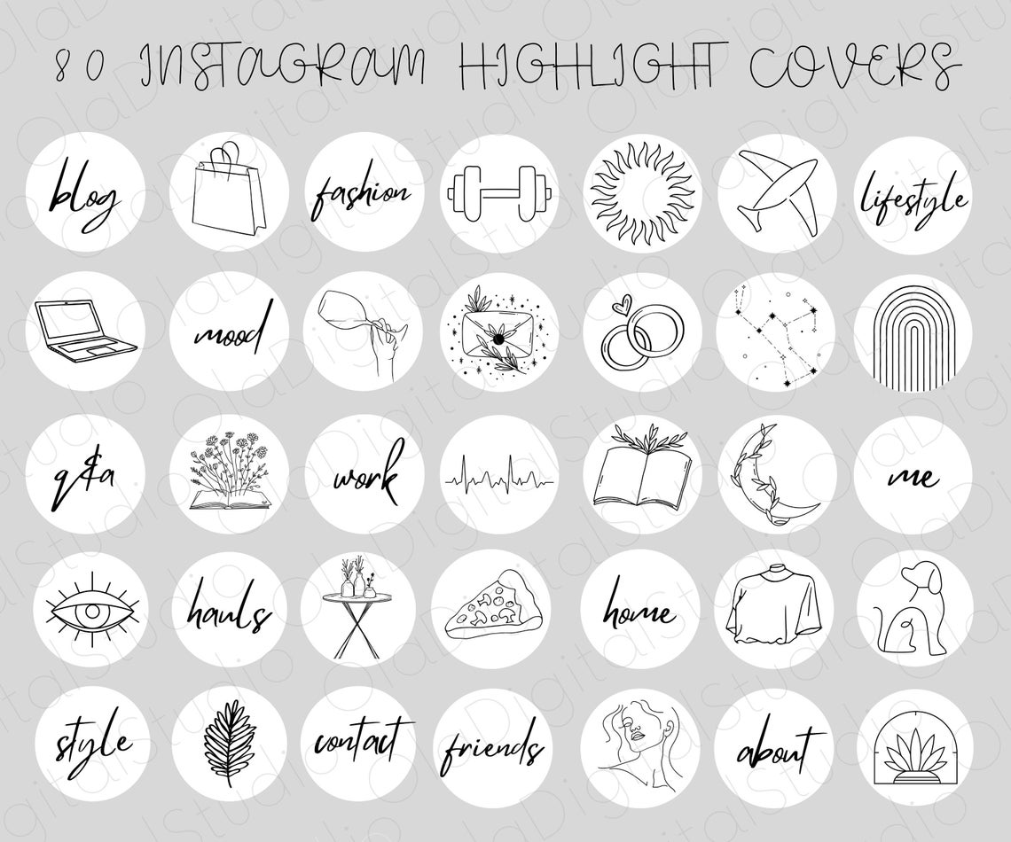 Line Art Instagram Highlight Covers | 80 Aesthetic IG Icons (digital ...