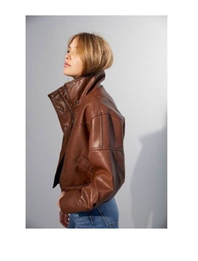 90's Oversized Women Brown Leather Jacket Handmade Real - Etsy