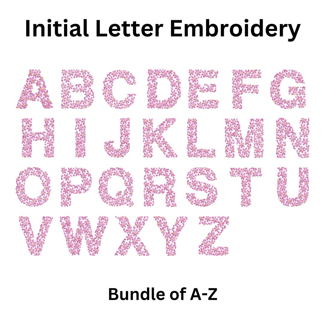Floral Initial Embroidery Bundle A-Z, Uppercase Letter Embroidery ...