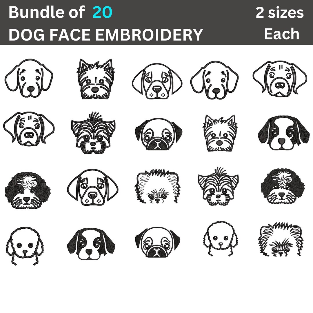 Dog Face Embroidery Bundle for Shirt, Black and White Dog Embroidery ...