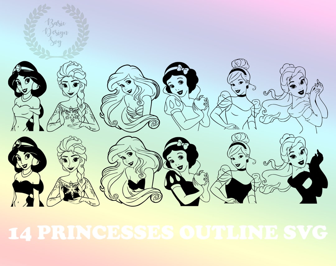 Princess Bundle SVG PNG, Princesses Outline Design, Family Vacation ...