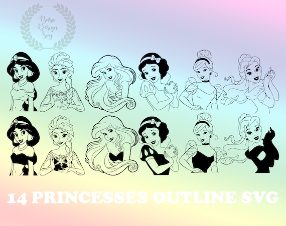 Princess Bundle SVG PNG Princesses Outline Design Family - Etsy