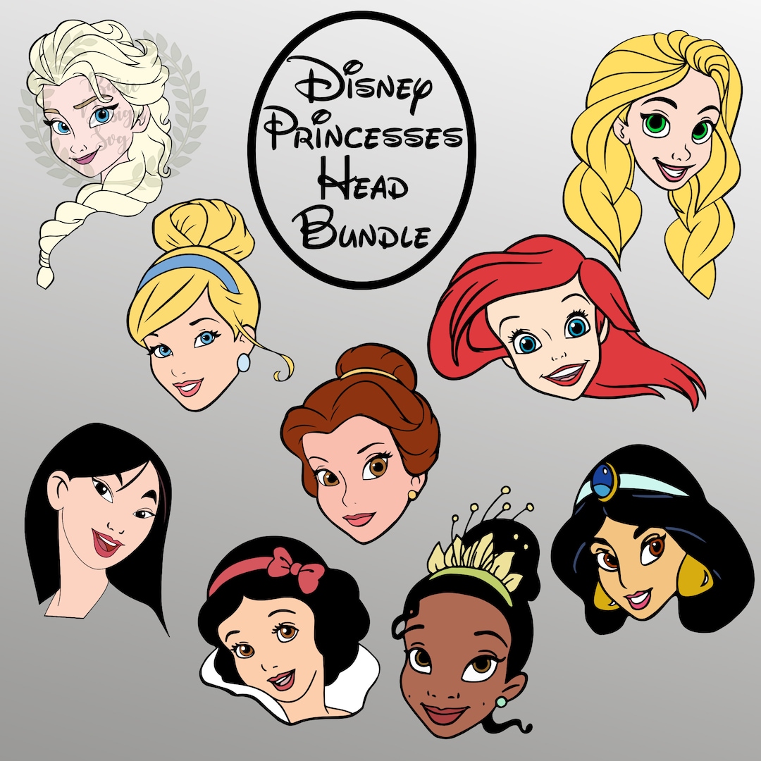 Layered Princesses Head Bundle Svg Png, Colored Princess Face Svg ...