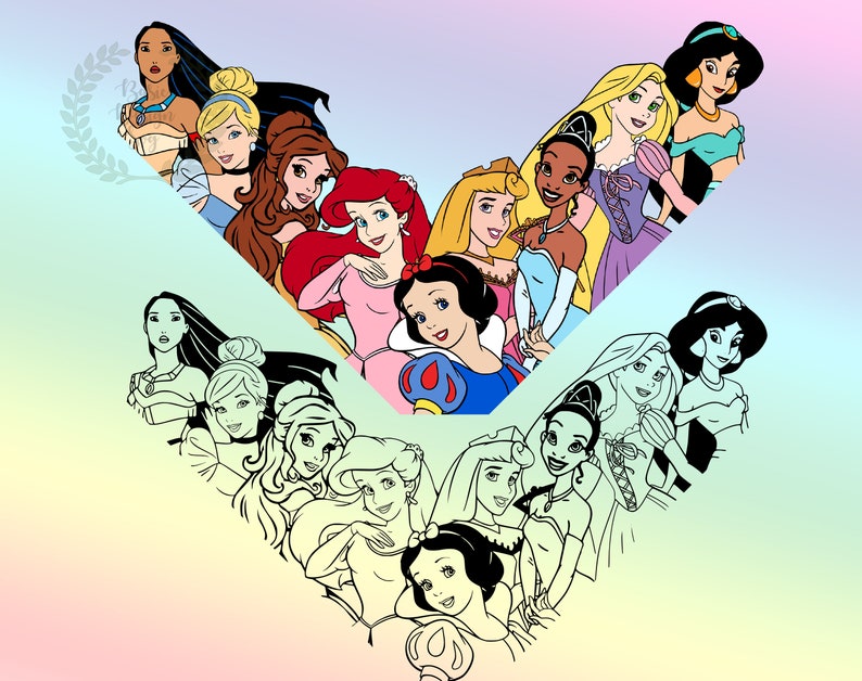 All Princesses Svg, V-neck Shirt Svg, Princess Design Svg, Instant ...