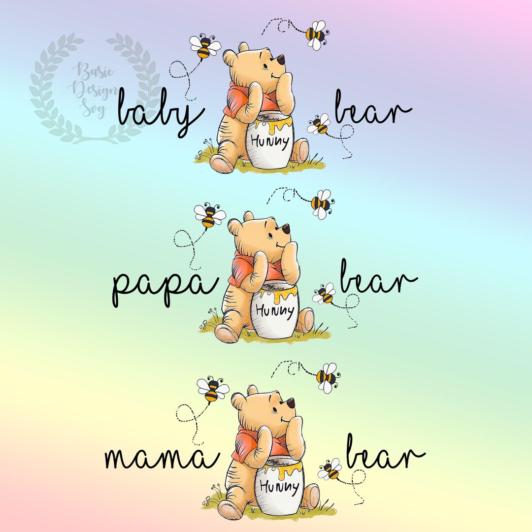 Pooh Family Mama Papa Baby Bear Png Bundle, Cartoon Honey Bear Mom and ...