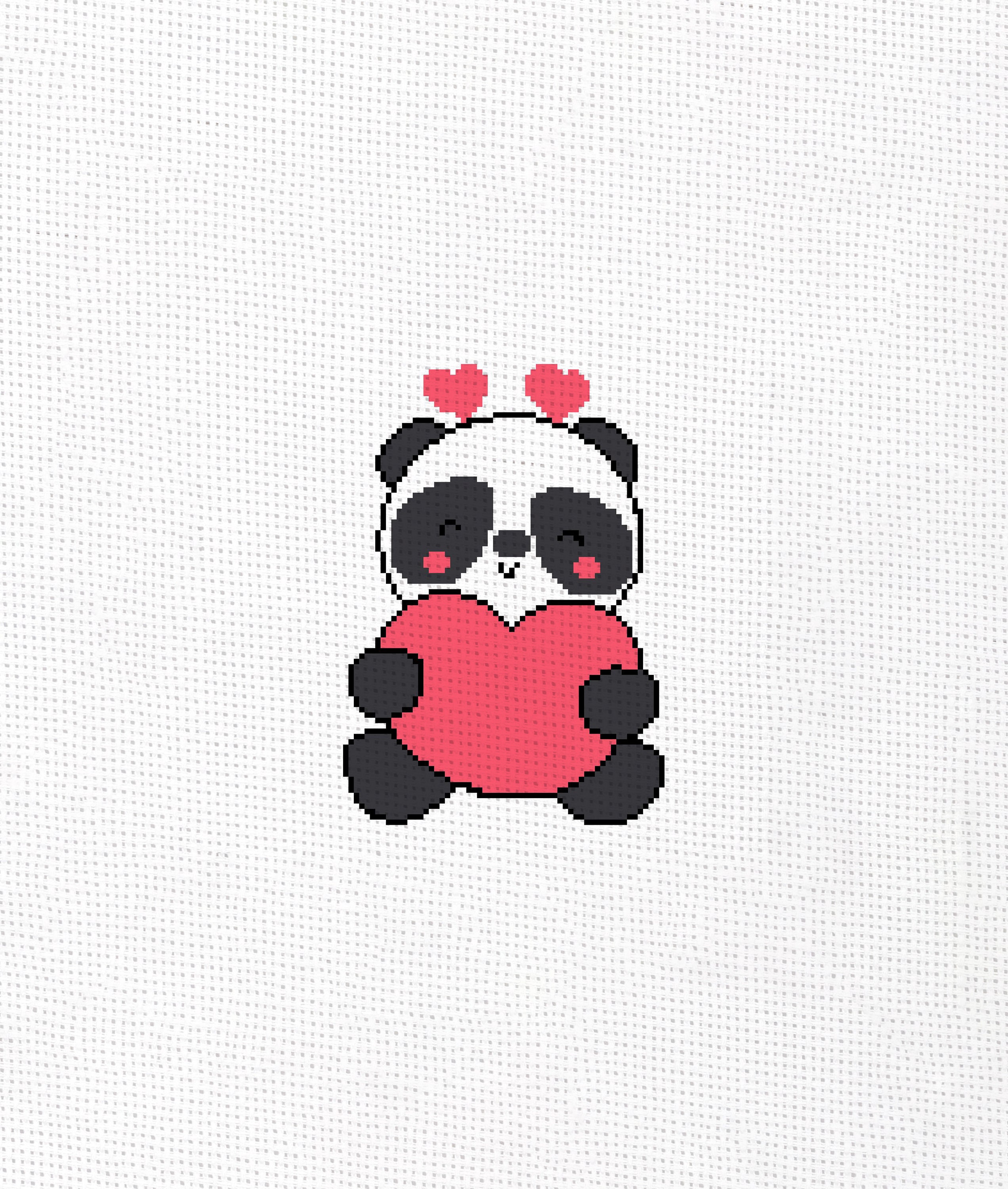 Panda With Heart Cross Stitch Pattern Pdf, Animal Cross Stitch Pattern ...