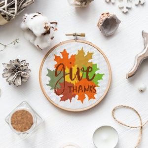 Give Thanks Cross Stitch Pattern Pdf, Thanksgiving Day Cross Stitch ...