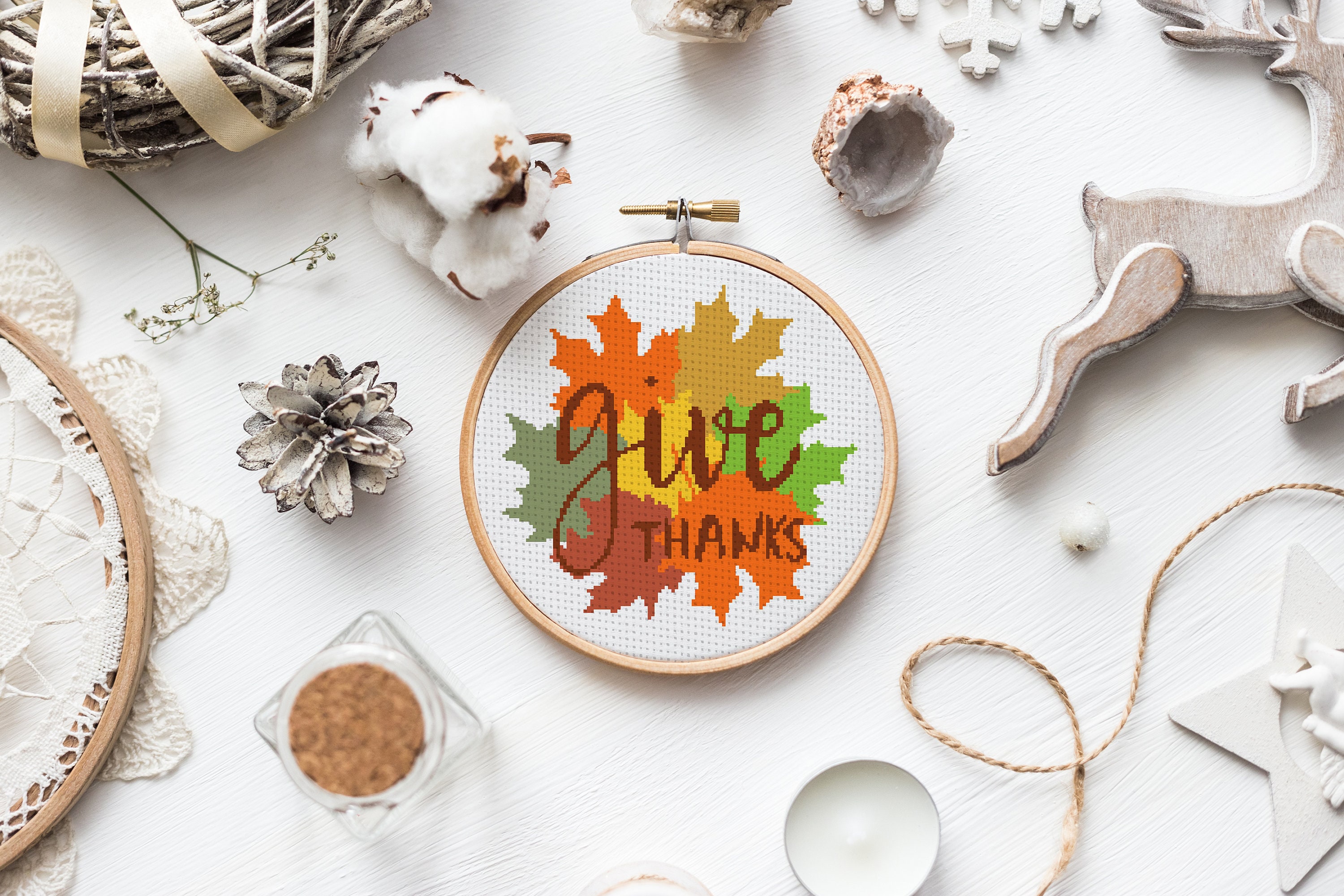 Give Thanks Cross Stitch Pattern Pdf, Thanksgiving Day Cross Stitch ...