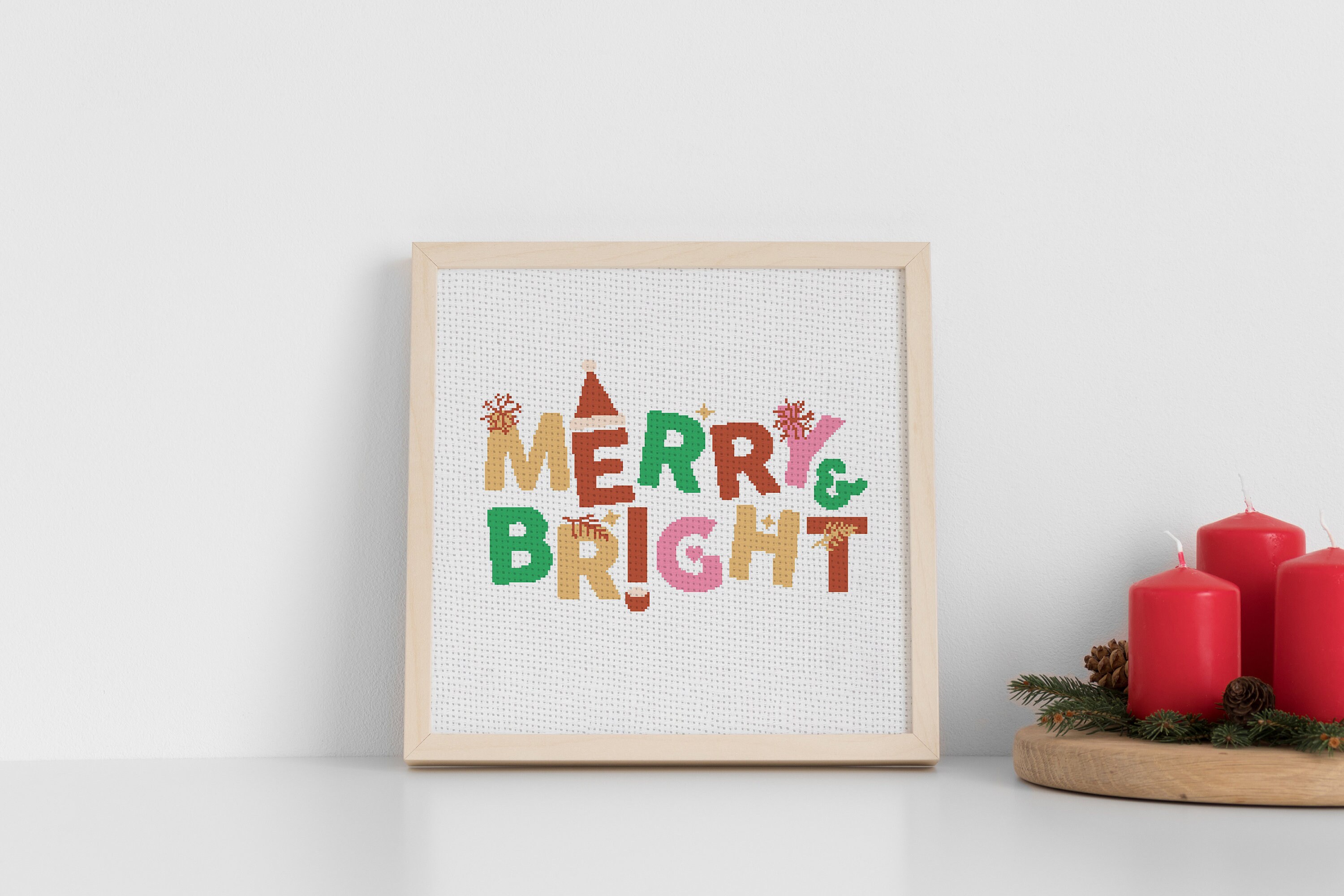 Merry and Bright Cross Stitch Pattern Pdf, Modern Cross Stitch Pattern ...